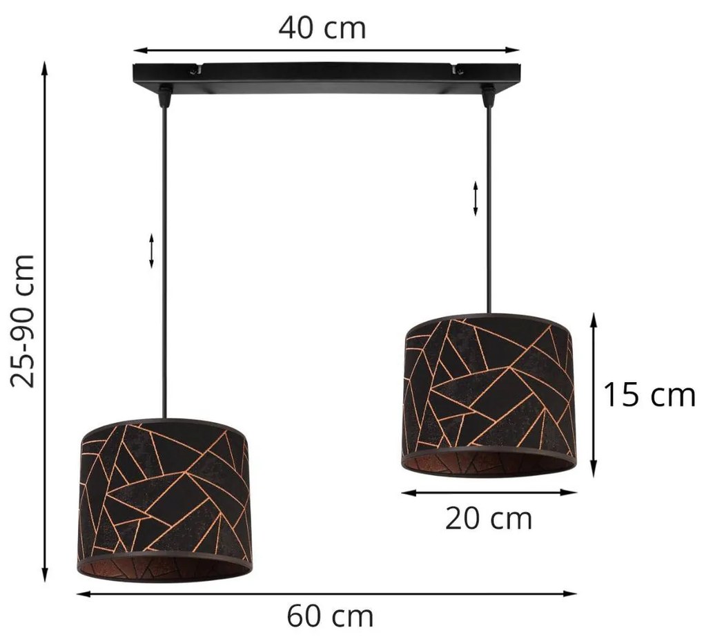 Závěsné svítidlo WERONA 6, 2x černé textilní stínítko se vzorem, C