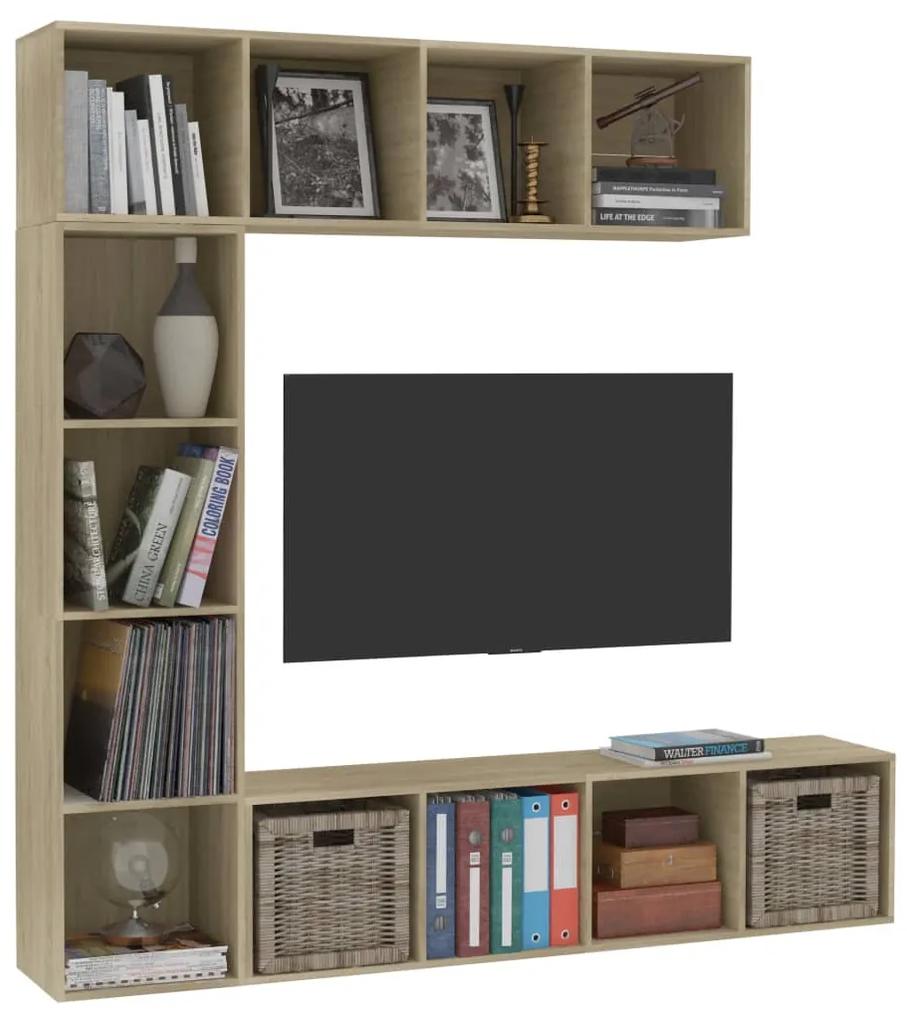 3-dílná TV skříňka a knihovna Welshly - sonoma dub | 180x30x180 cm