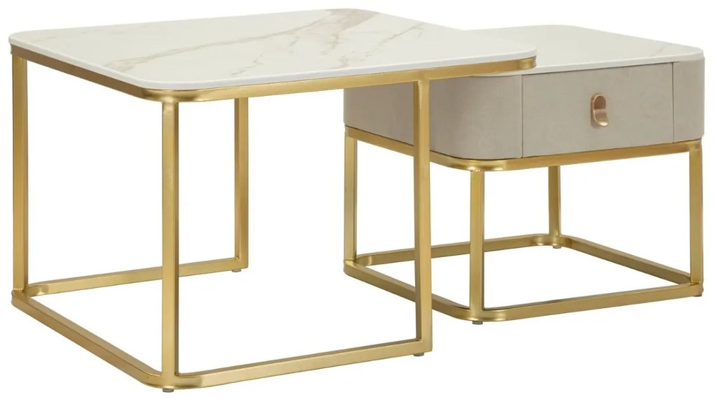 Sada konferenčních stolků Odele 70 cm krémová / zlatá