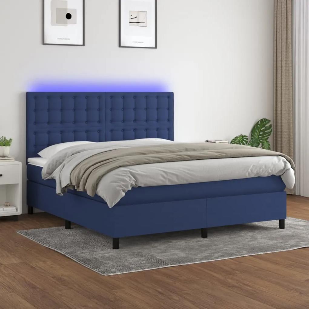 Box spring postel s matrací a LED modrá 180x200 cm textil,  3135219
