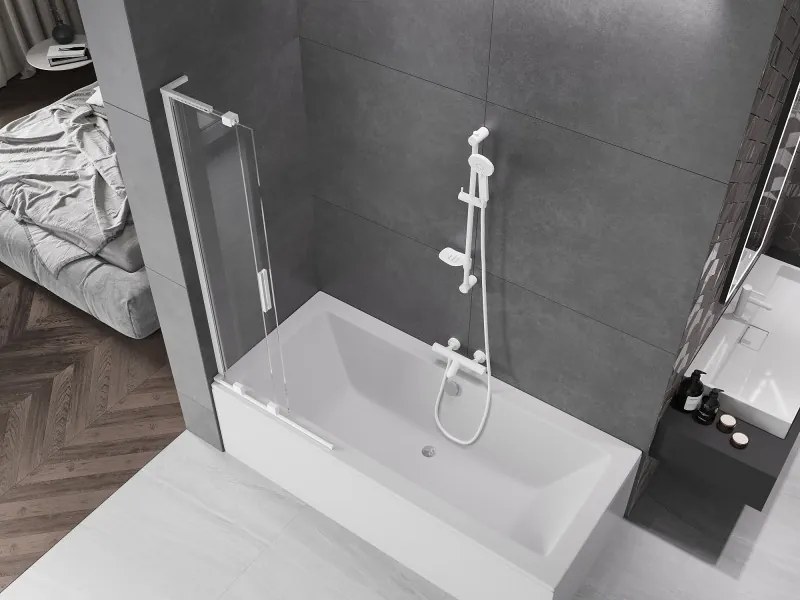 Mexen Velar L, 2-křídlová posuvná vanová zástěna 75 x 150 cm, 8mm čiré sklo, bílý profil, 896-075-003-01-20