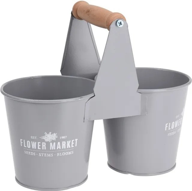 Květináč Double Flower market – šedý 23,5 × 11,5 × 11 cm