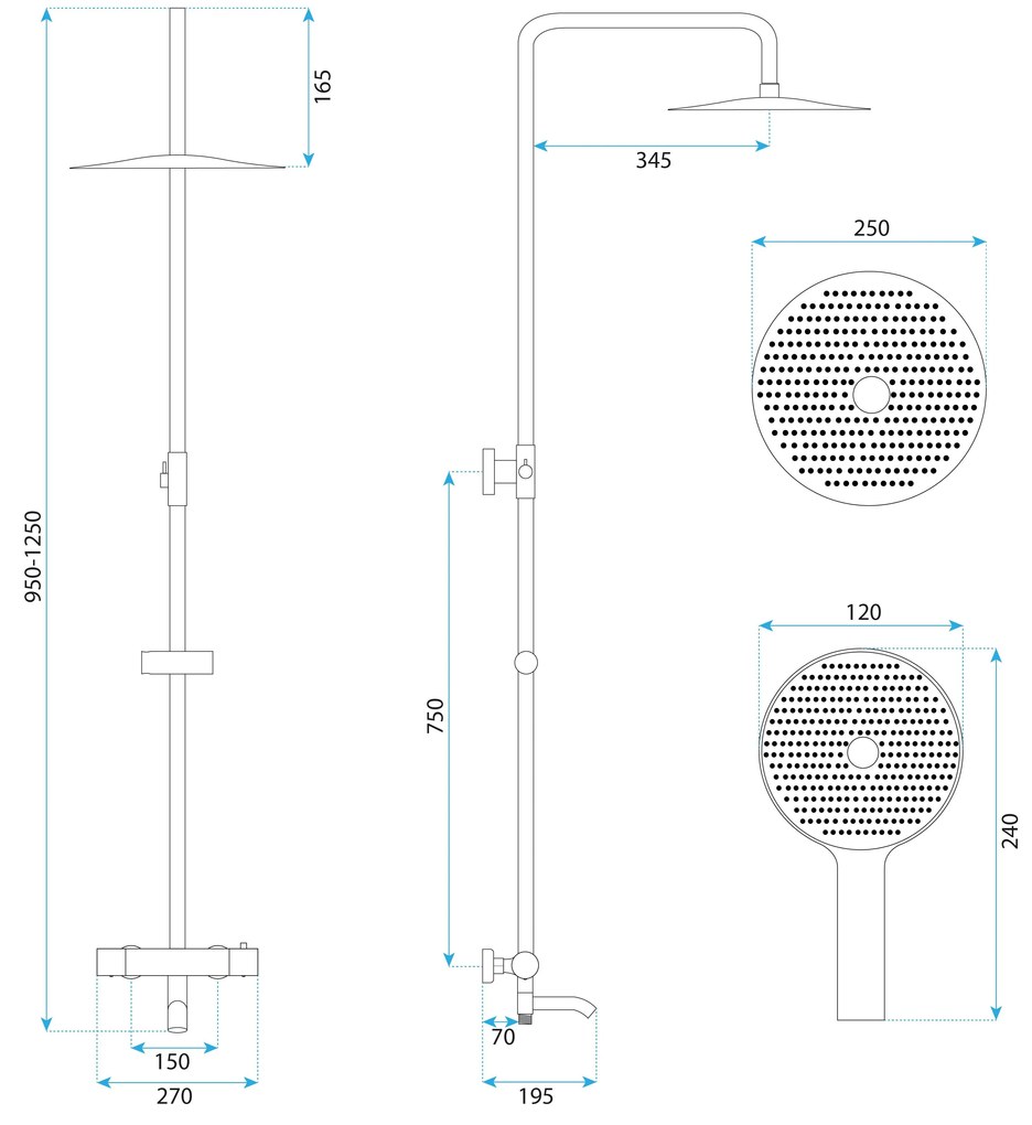 Sprchový komplet s termostatickou baterií REA LUNGO DIAMOND, chrom