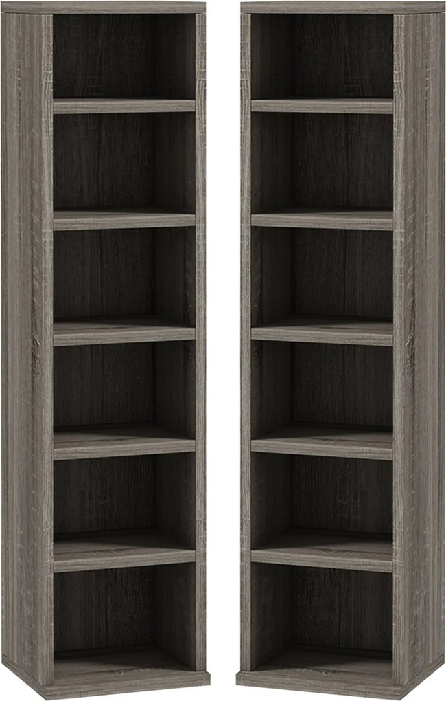 HOMCOM Sada 2 sloupcových polic pro ukládání CD-DVD kabinet 6 + 6 přihrádek 21 x 22,5 x 88,5 cm max. kapacita 204 CD tmavě šedá | Aosom