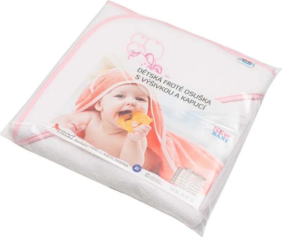 Dětská froté osuška s výšivkou a kapucí New Baby 80x80 bílá sloník