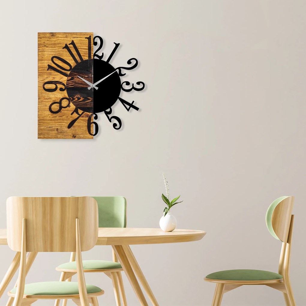 Wallexpert Dekorativní nástěnné dřevěné hodiny Wooden Clock 7, Ořech, Černá