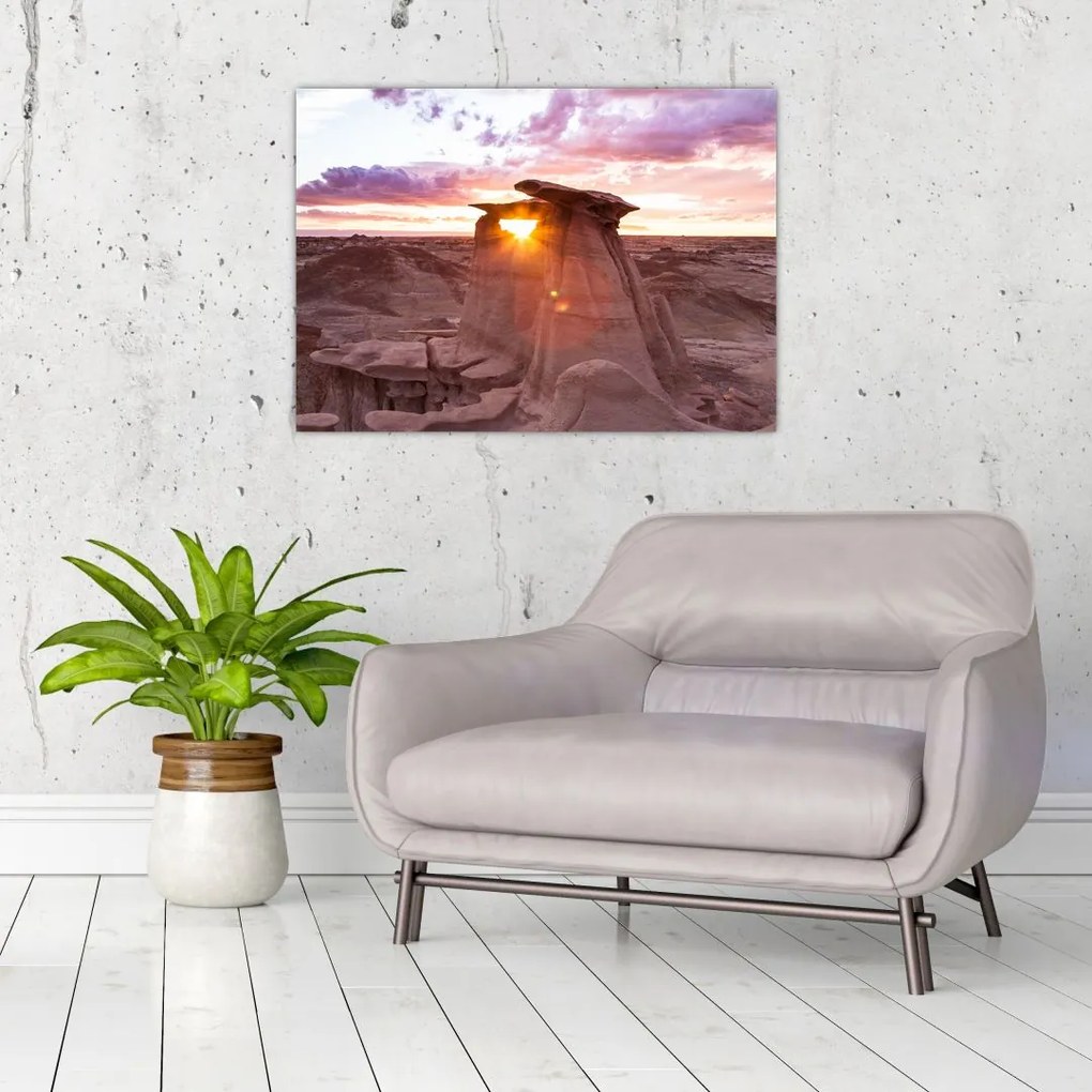 Skleněný obraz - západ slunce na poušti (70x50 cm)