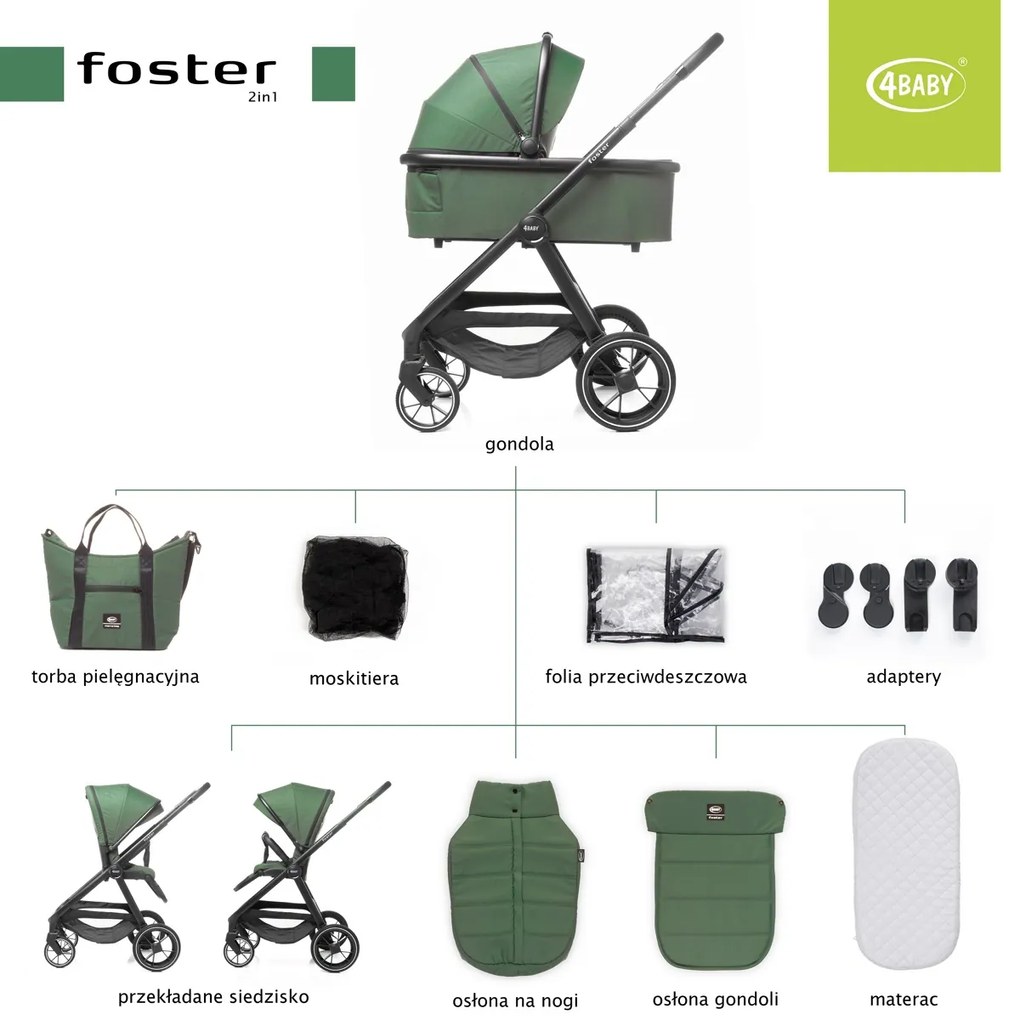 4Baby Kočárek 2v1 FOSTER  zelený