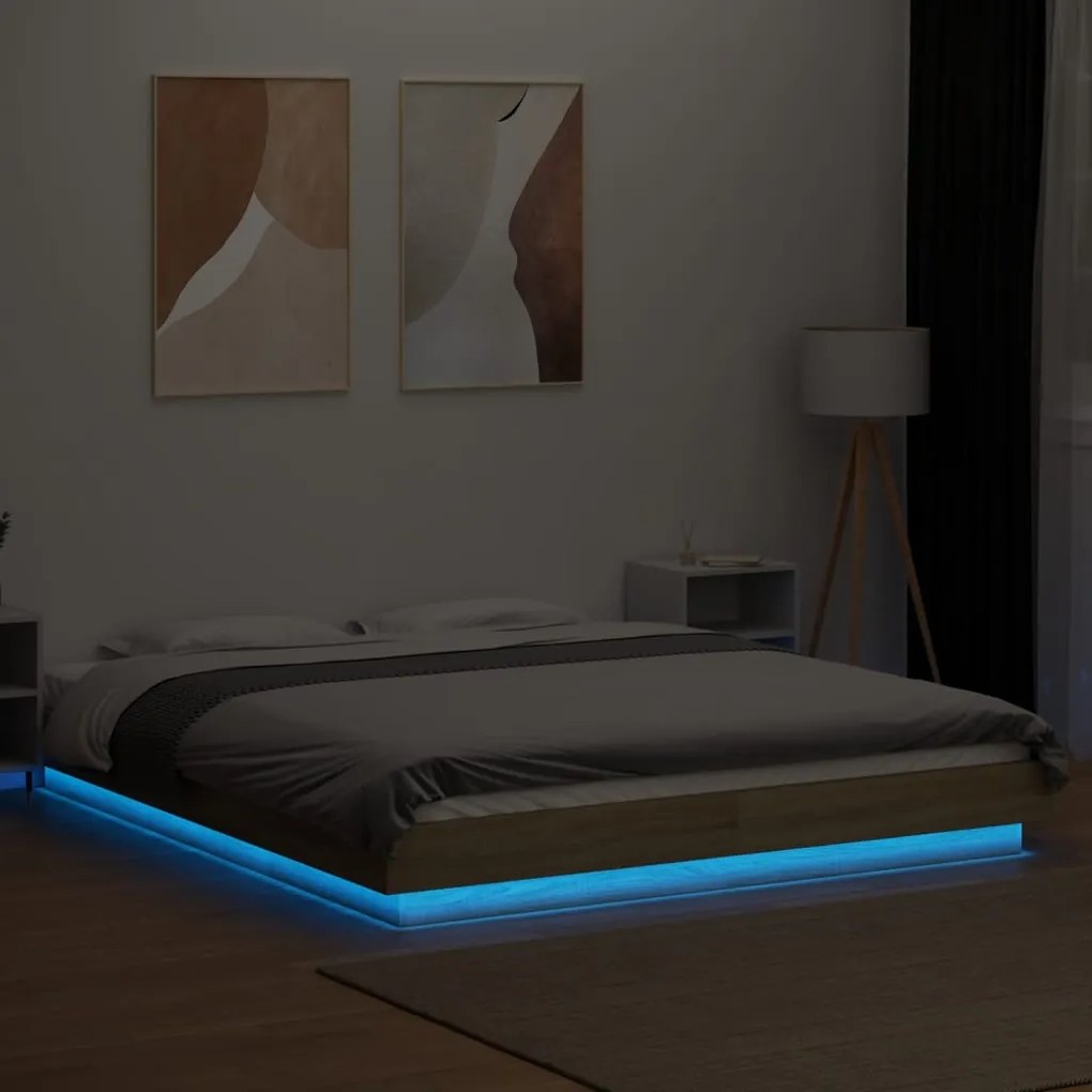 Rám postele s LED osvětlením dub sonoma 160 x 200 cm kompozit 3281086