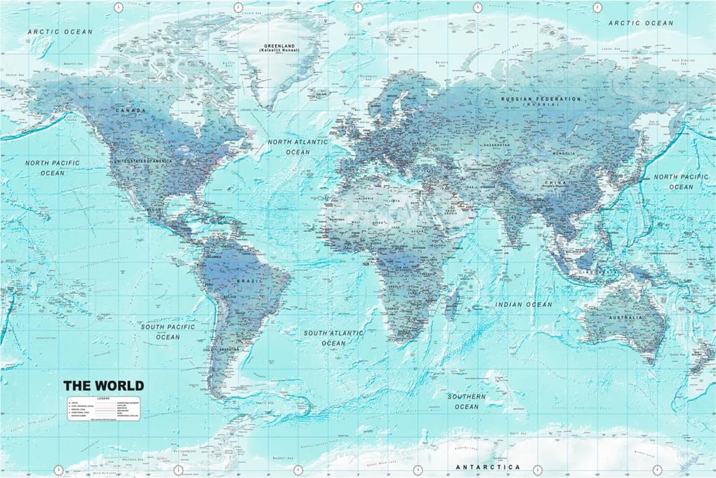 Mapa na korkové tabuli - modrý svět (90x60 cm) - Murando DeLuxe