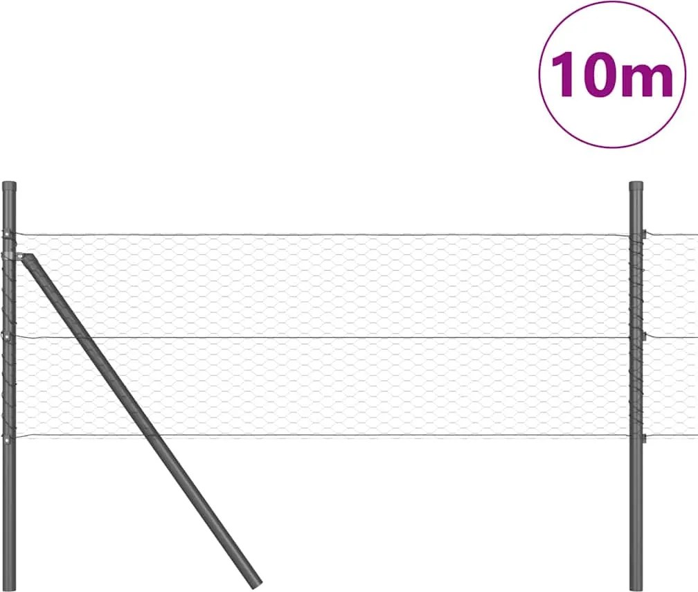 Hexagonální kotvení plotu 10 x 0,5 m Ocel potažená PVC Šedá 3352766
