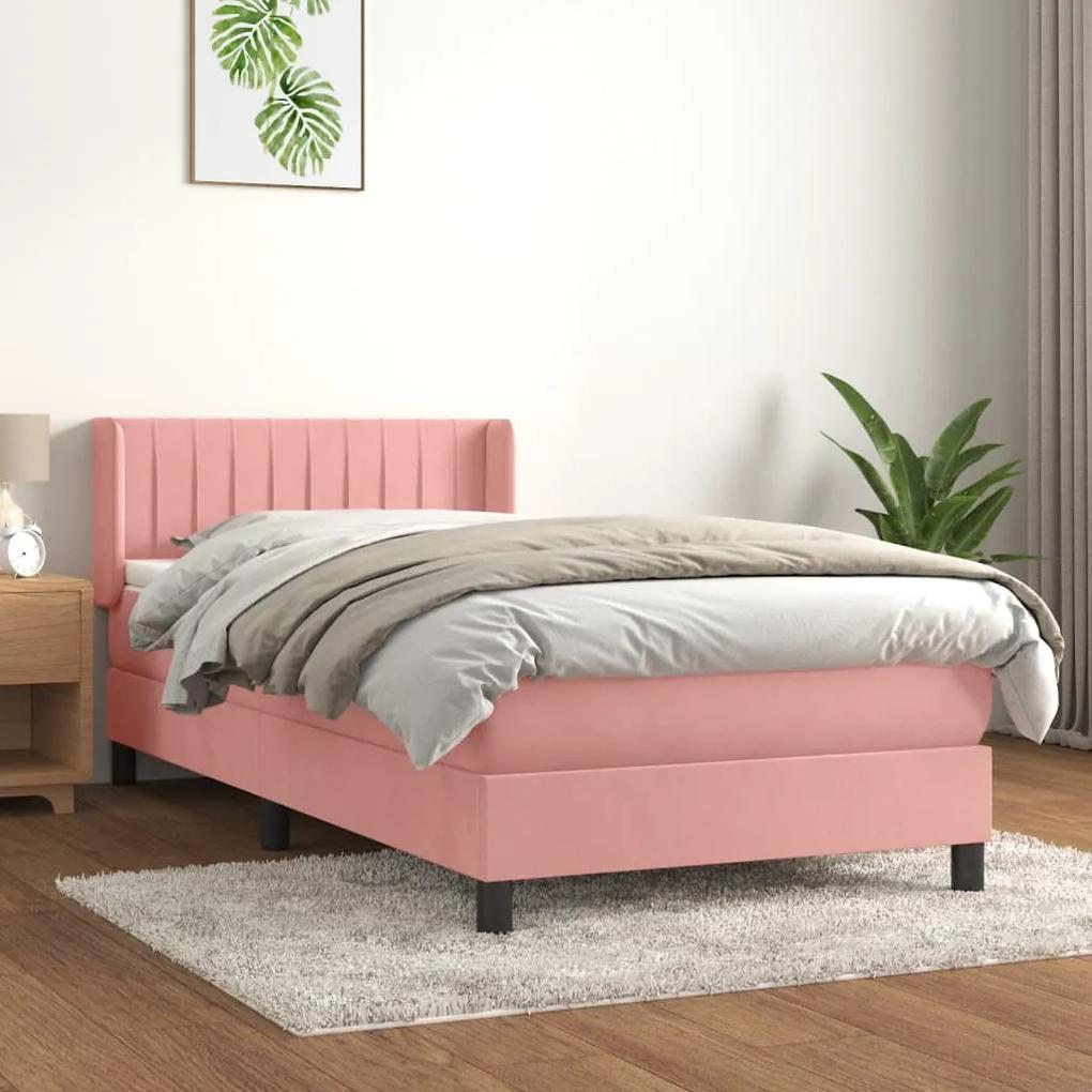 Box spring postel s matrací růžová 90x200 cm samet,  3131062