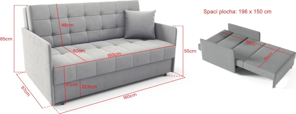 Rozkládací pohovka Salini Kronos, 160 cm Barva látky Kronos: Tmavě zelená (Kronos 14)