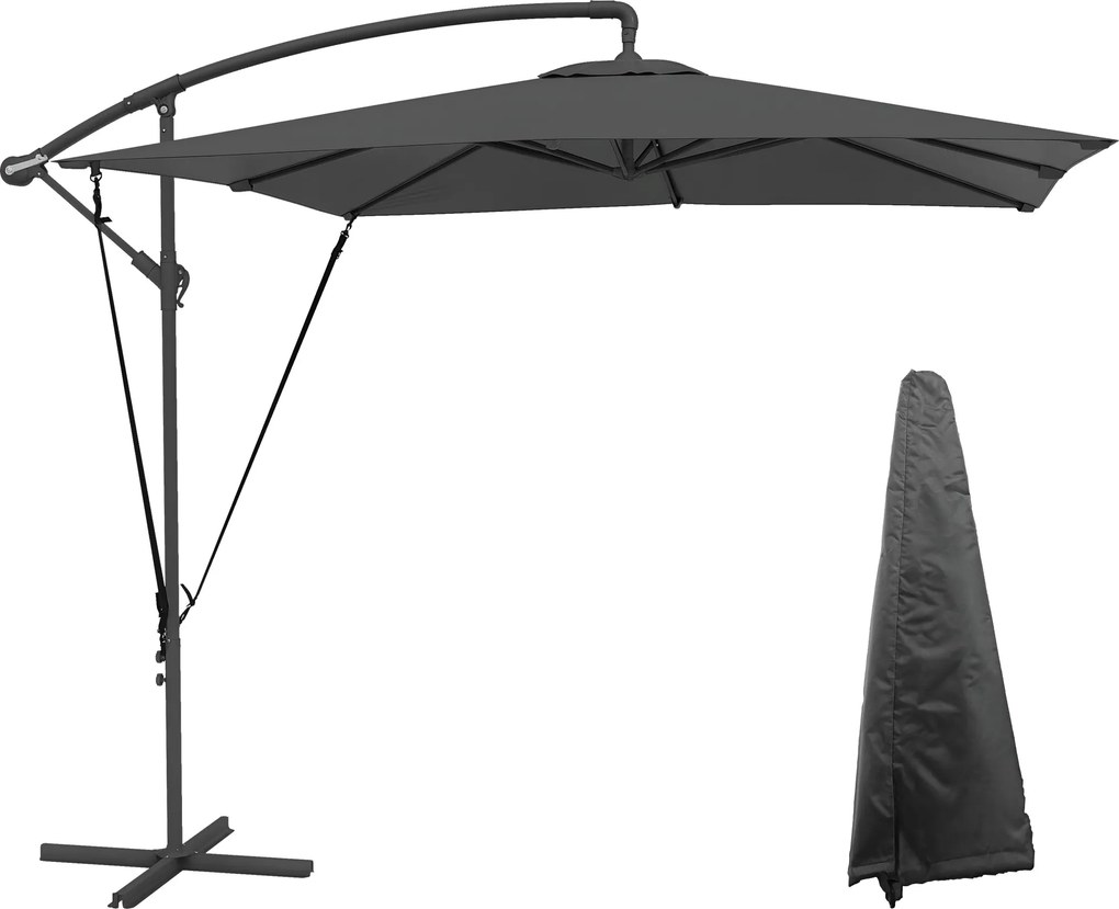 Outsunny Eccentric Parasol 247x247 cm Zahradní Slunečník s Křížovou Základnou, Nastavitelným Krytem, Klička a Ochranným Krytem proti UV 50+ pro Terasu