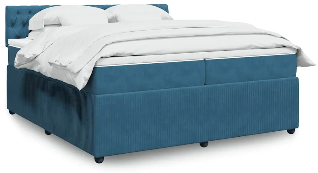 Box spring postel s matrací modrá 200 x 200 cm samet 3290140