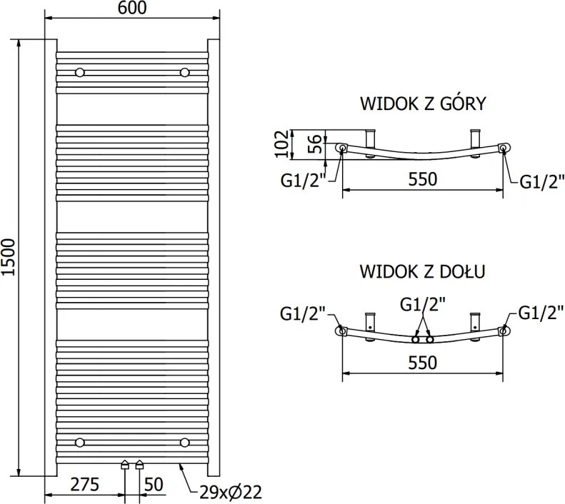Mexen Ares, topné těleso 1500x600 mm, 733 W, antracitová, W102-1500-600-00-66