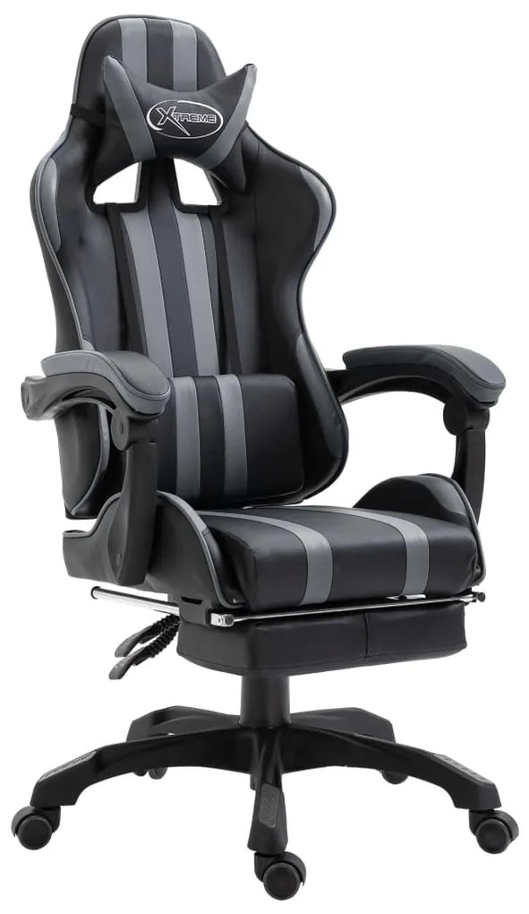 20220 vidaXL Herní židle s podnožkou šedá umělá kůže
