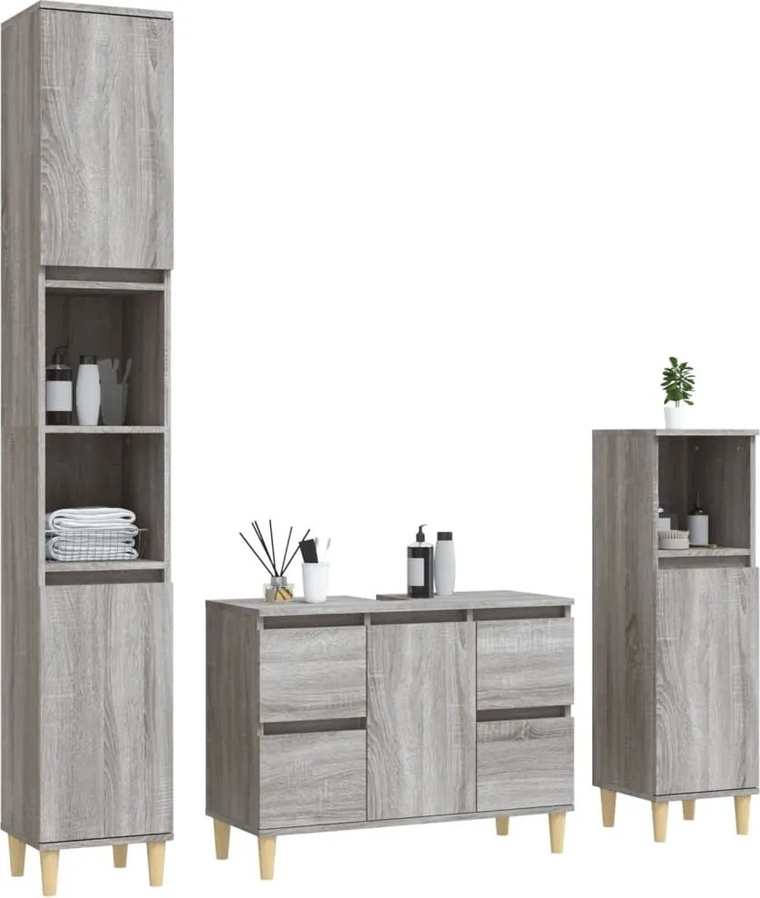 3dílný set koupelnového nábytku šedý sonoma kompozitní dřevo 3185603