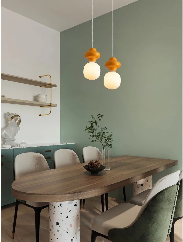 Bílé/oranžové keramické závěsné svítidlo se skleněným stínidlem ø 18 cm Clio – Nova Luce