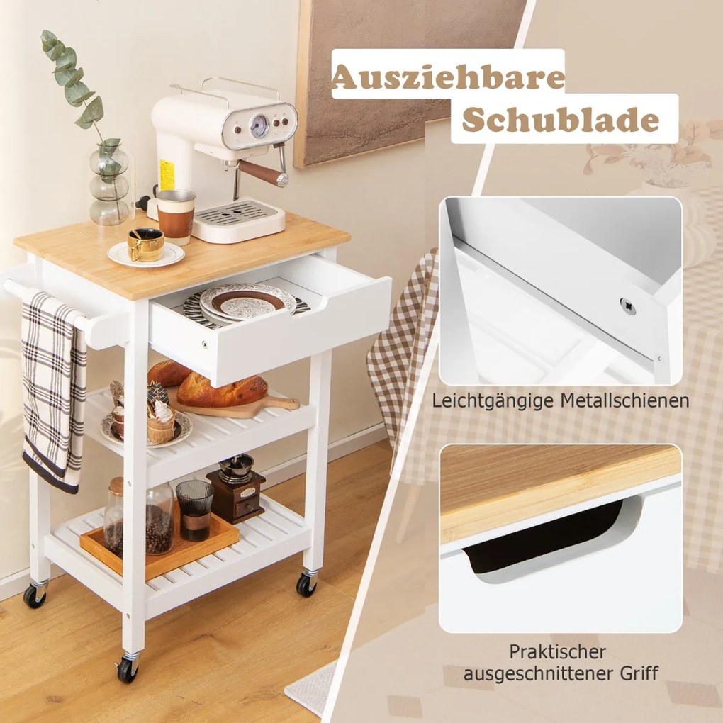 Costway Kuchyňský ostrov Bamboo Kitchen Island s výsuvnou zásuvkou a bočním