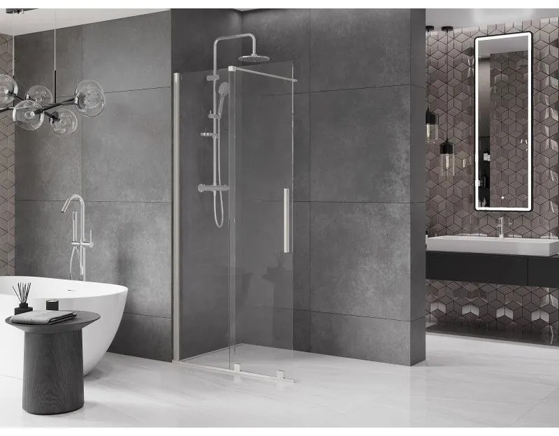 Mexen Velar, sprchová zástěna s posuvnými dveřmi Walk-in 75 x 200 cm, 8mm čiré sklo, broušená ocel, 871-075-000-03-97