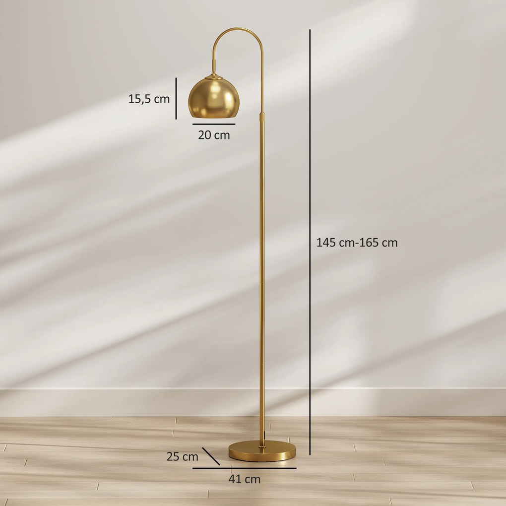 HOMCOM Stojací lampa E27, nastavitelná 145–165 cm, zlatá
