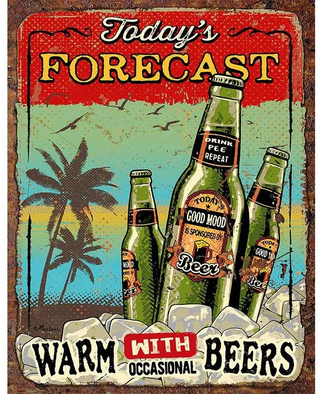 Plechová cedule Todays Forecast Beers 40 cm x 32 cm