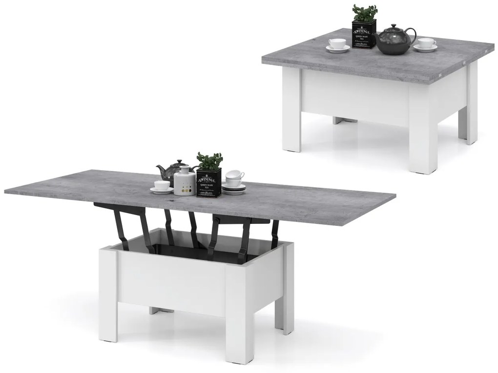 Mazzoni OSLO beton / bílá, rozkládací, zvedací konferenční stůl, stolek