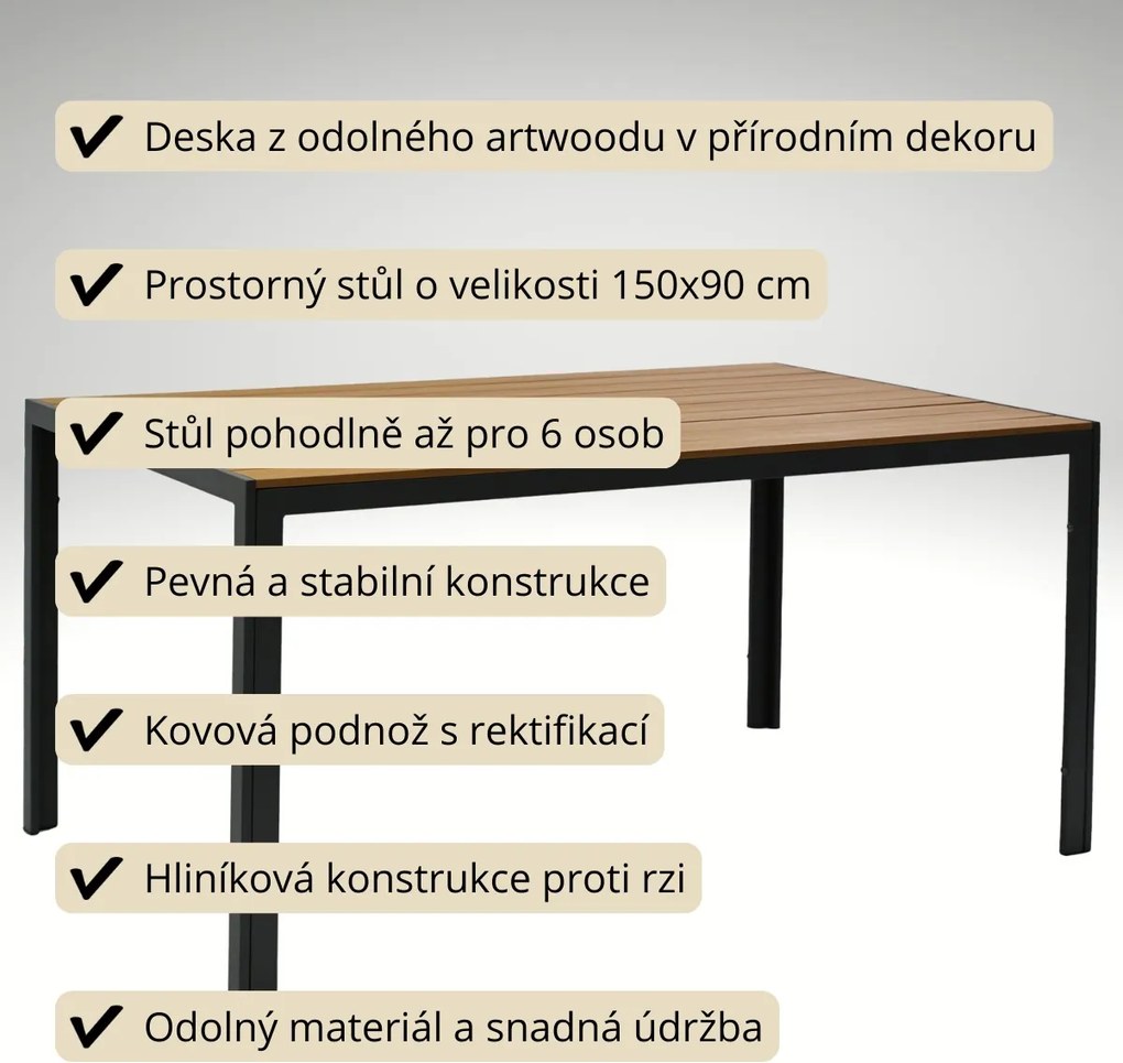 Vikio Venkovní zahradní set 150x90 pro 4 osoby DK302-P přírodní