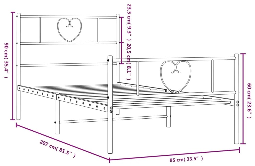 vidaXL Kovový rám postele s hlavovým a nožním čelem 80 x 200 cm [355472] Barva: Bílá