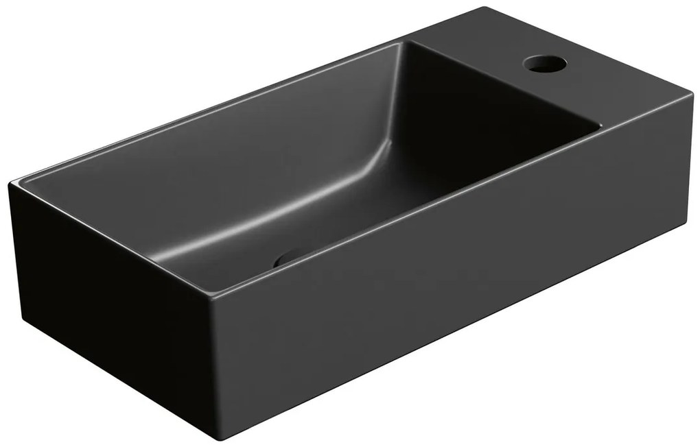 Sapho, KUBE X keramické umyvadlo 50x25 cm, umyvadlová baterie vpravo, černá matná
