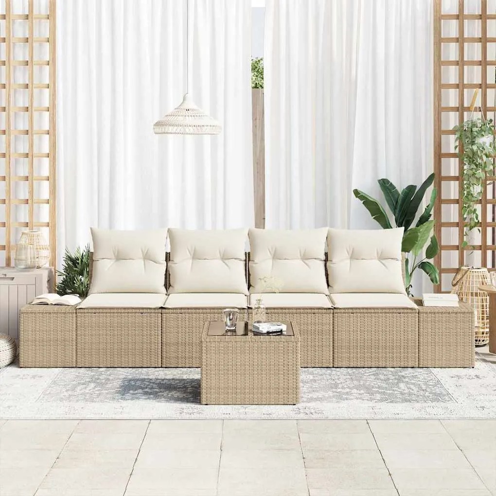 Set pohovek 5 ks Béžová a krémová polyratan 3346931