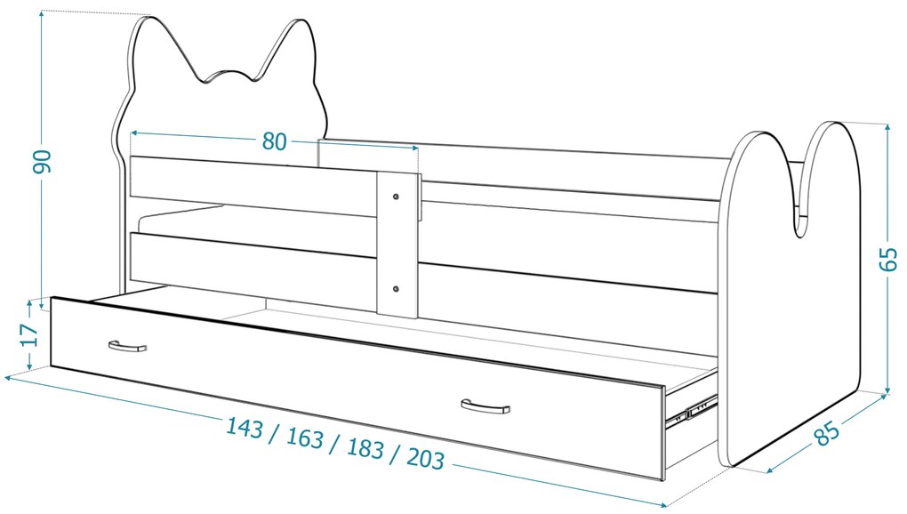 BabyBeds Dětská postel zvířátko KOČIČKA 1 Velikost postele: 160x80 cm Bílá