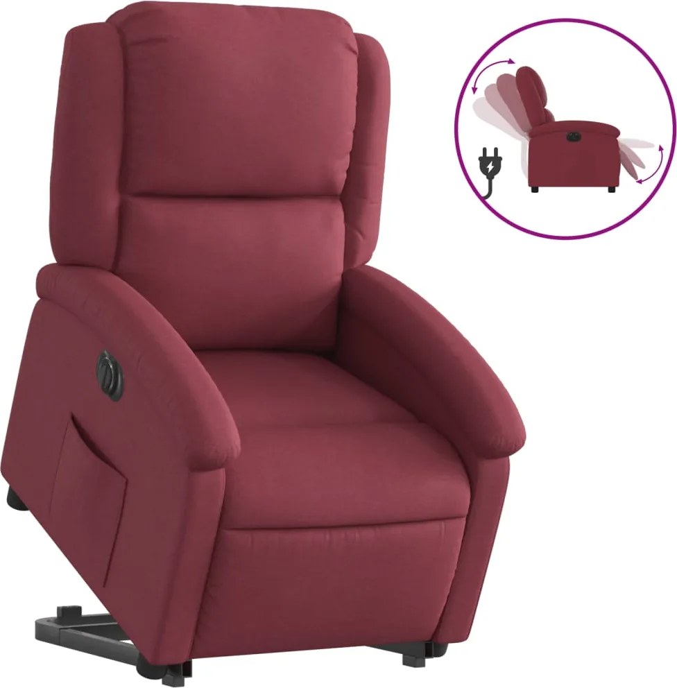 Elektrické zvedací polohovací křeslo vínové textil 3204191