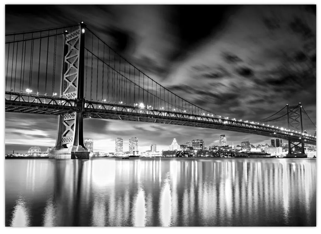 Obraz - Most Benjamina Franklina, Filadelfie, černobílý (70x50 cm)