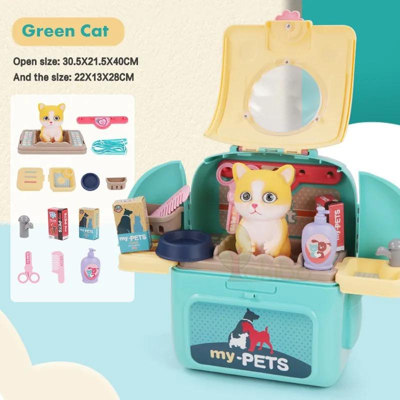 Kufřík "Péče o mazlíčky" včetně plyšového zvířátka Varianta: kočička, zelený kufřík