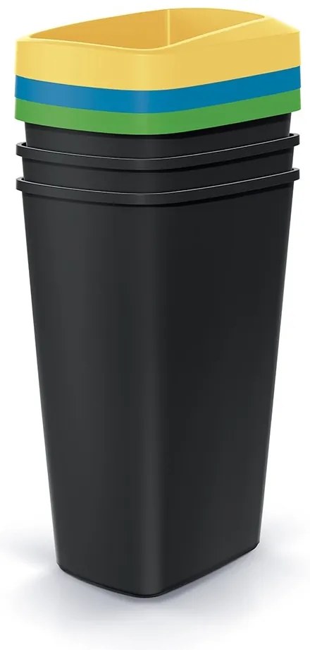 Set košů na tříděný odpad, hranaté, 3 x 45 l, barevná