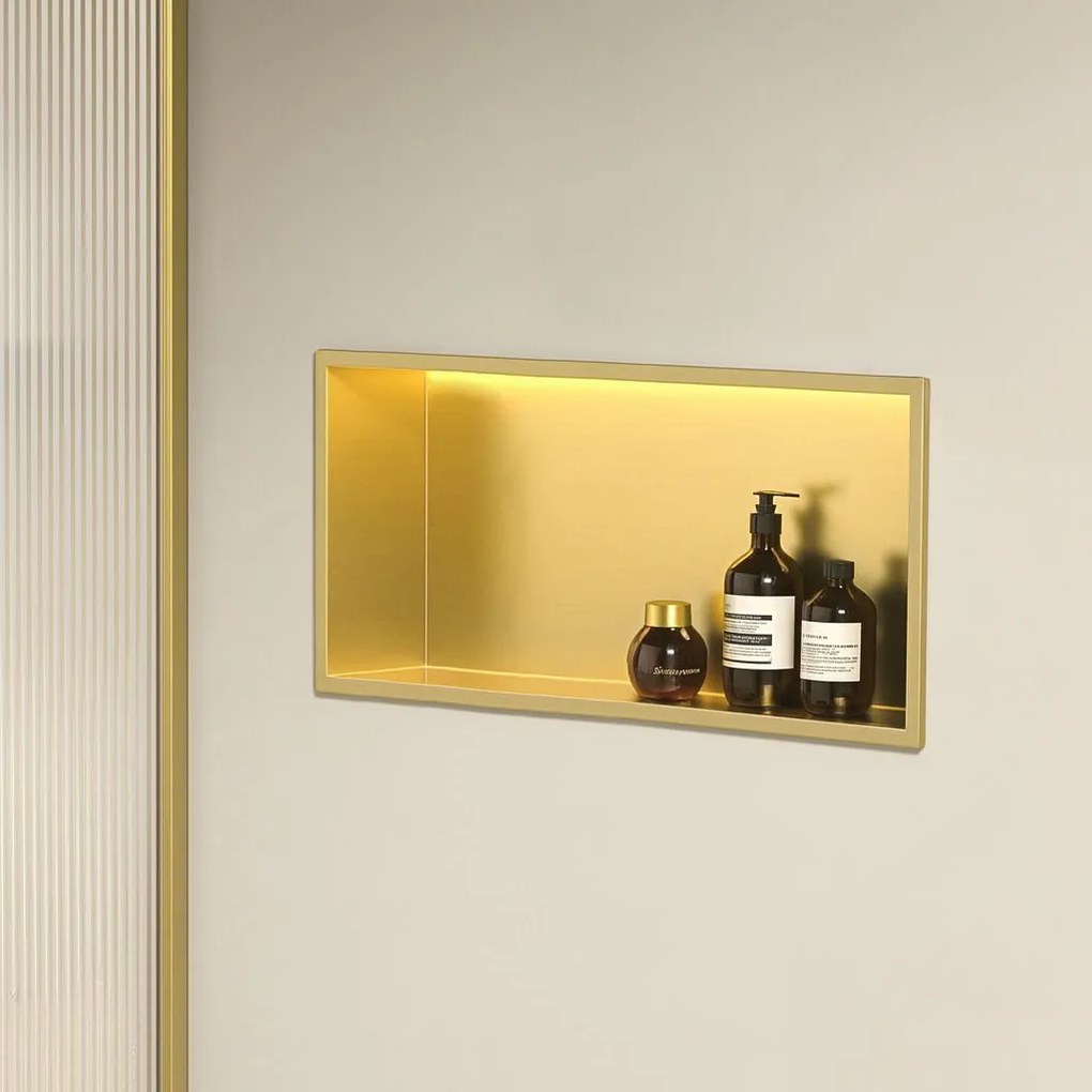 Rea Rea, LED polička na zapuštění 60x30x10 cm, 12W, 3000K, zlatá matná, REA-08543