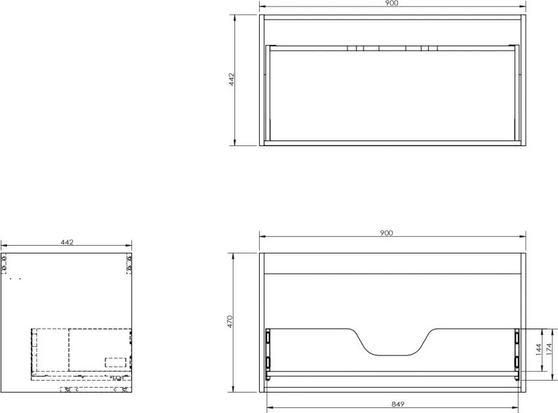 Mexen Box-A, závěsná skříňka 90 cm, 1 zásuvka, grafitová matná, 91AX0-0900-470-1-66