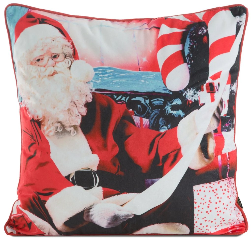 VÁNOČNÍ DEKORAČNÍ POVLAK NA POLŠTÁŘ SANTA2 45X45 CM VZOROVANÁ