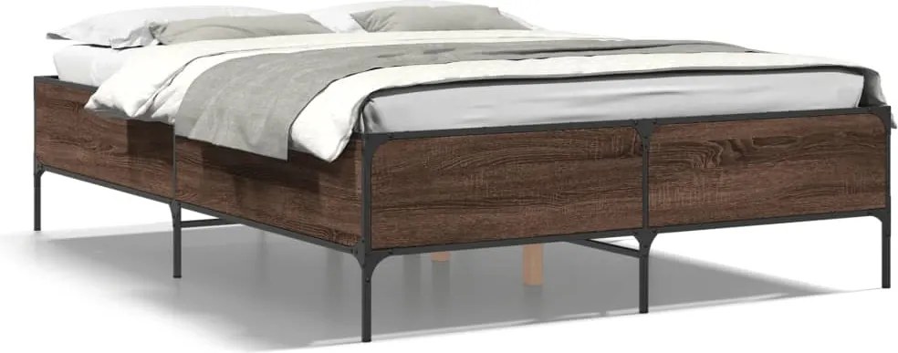 Rám postele hnědý dub 150 x 200 cm kompozitní dřevo a kov 3279796