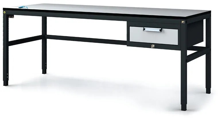 Antistatický dílenský ESD stůl, 1 zásuvkový box na nářadí, 1800x800x745-985 mm