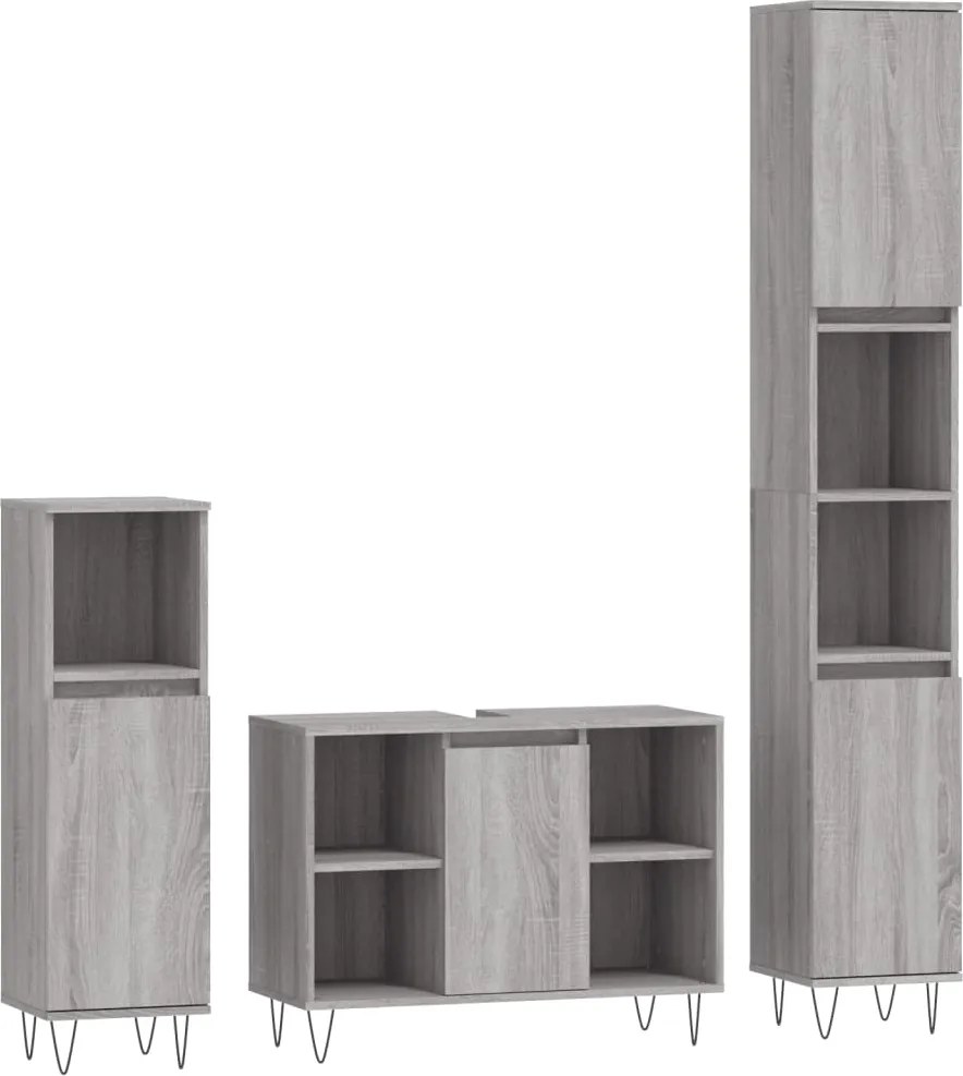 3dílný set koupelnového nábytku šedý sonoma kompozitní dřevo 3190305