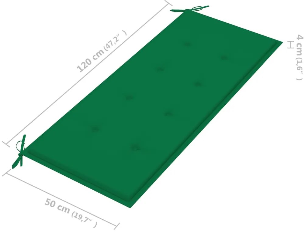 Lavice Batavia se zelenou poduškou - 120 cm | masivní teakové dřevo