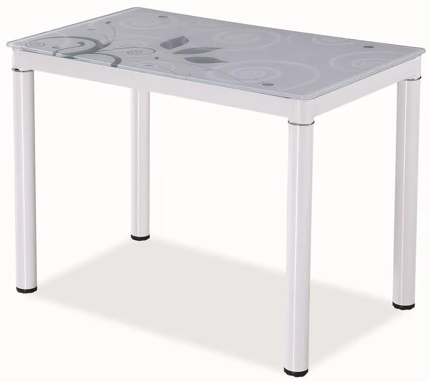 Jídelní stůl DAMAR 100x60 cm, bílé sklo s kresbou a kov bílý lak