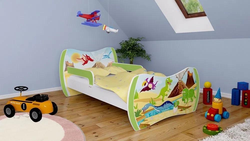 Svět pokojů Dětská postel Sen - DINOSAUŘI + matrace zdarma Barva: Bílá, Úložný prostor: ANO, Rozměr: 140x70 cm