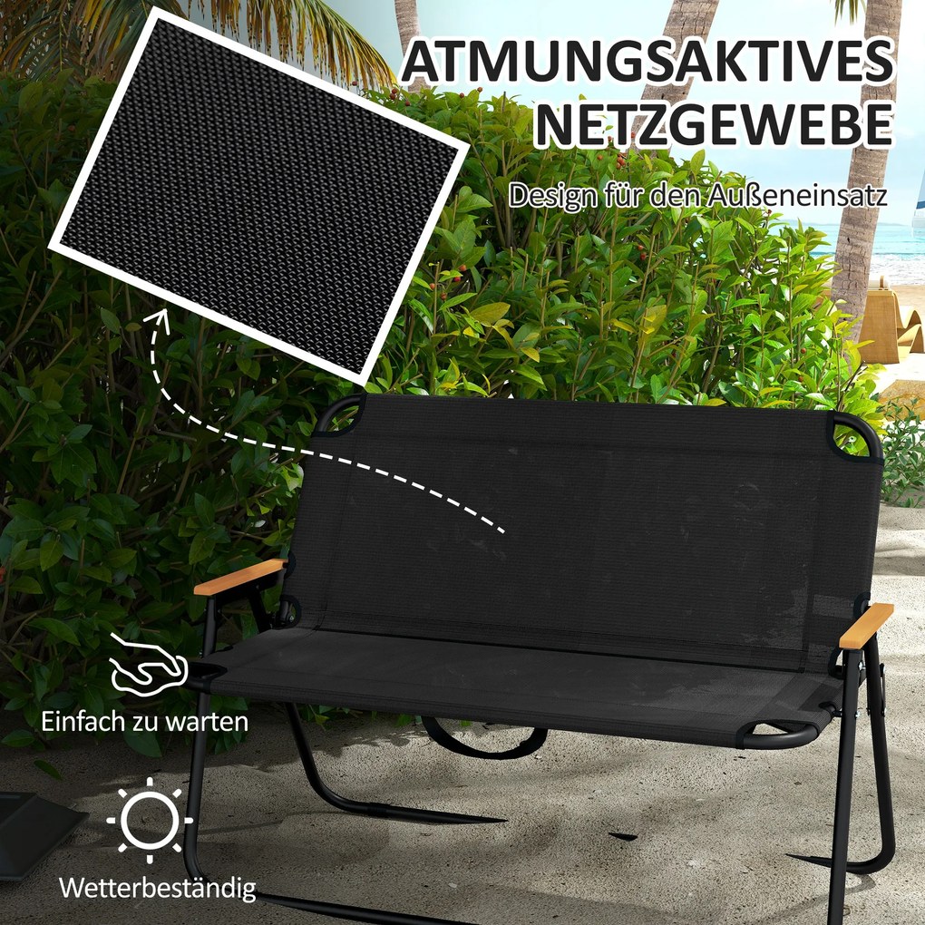 Outsunny Skládací zahradní lavice pro 2 osoby do 220 kg pro kempování Terasa Síťovina černá 108x65x73cm | Aosom.de