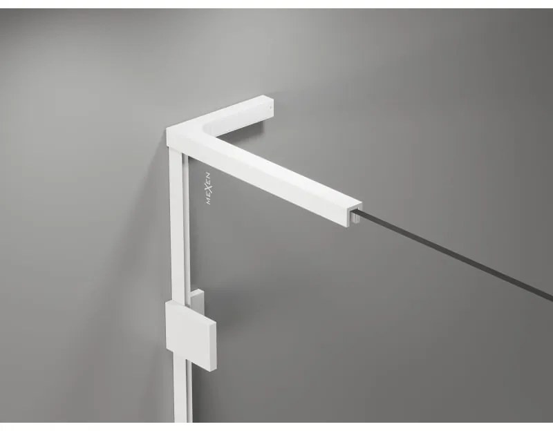 Mexen Lunar, L pravý výklopný pětiúhelníkový sprchový kout 80 x 100 cm, 8mm čiré sklo, bílý profil, 831L-080P-100L-20-00-P