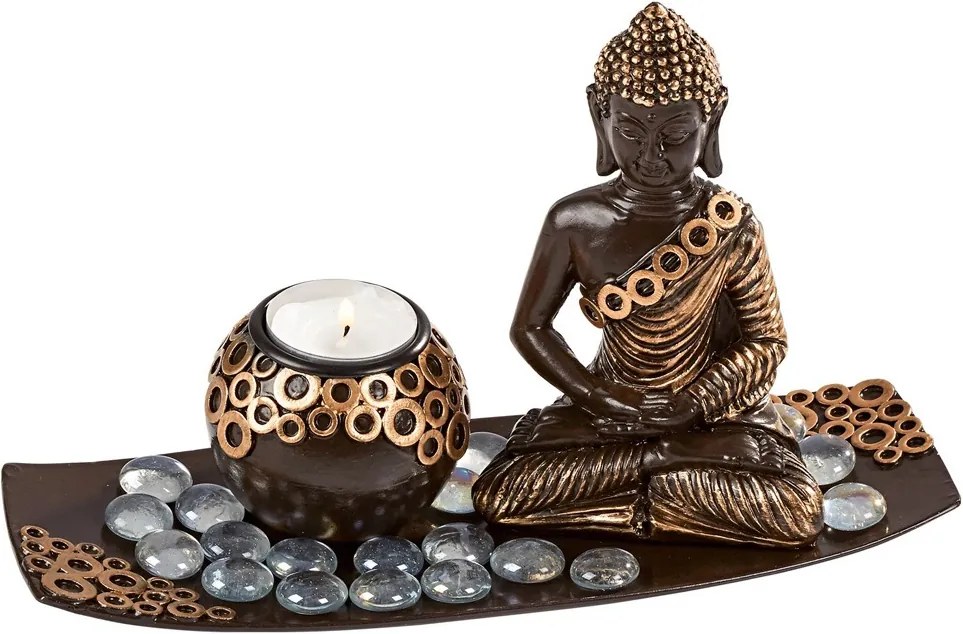 Buddha se svícnem a kamínky