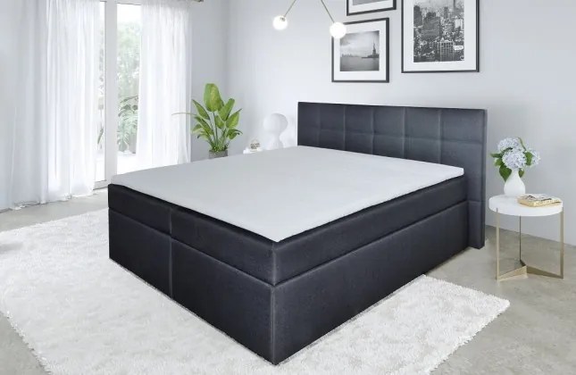 Postel Boxspring Bea, 200x200, antracit, vč. matrace a topperu